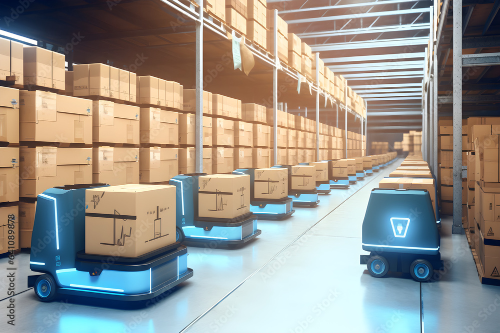 Future Technology 3D Concept: Automated Retail Warehouse AGV Robots ...