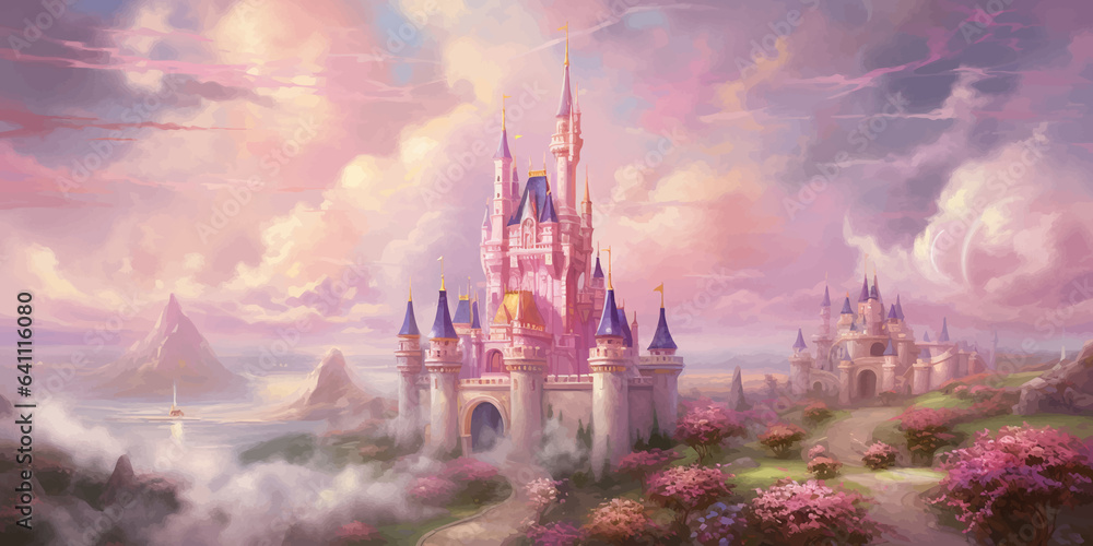 Princess Castle. Magic Pink Castle in the clouds. Fantasy world ...