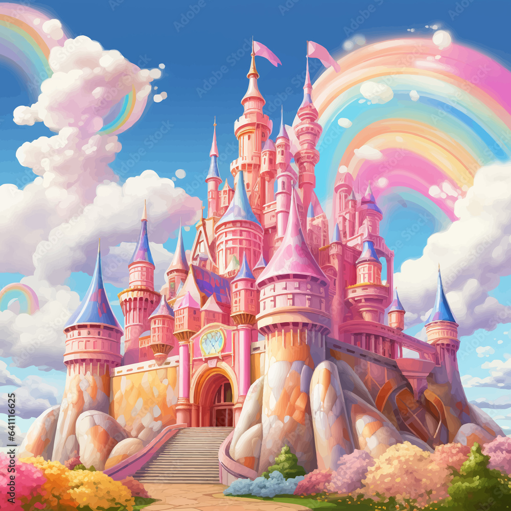 Ilustración de Stock Princess Castle. Magic Pink Castle in the clouds ...