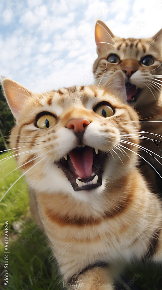 wefie cats with smile and happy face, cute fluffy, hyper realistic ...