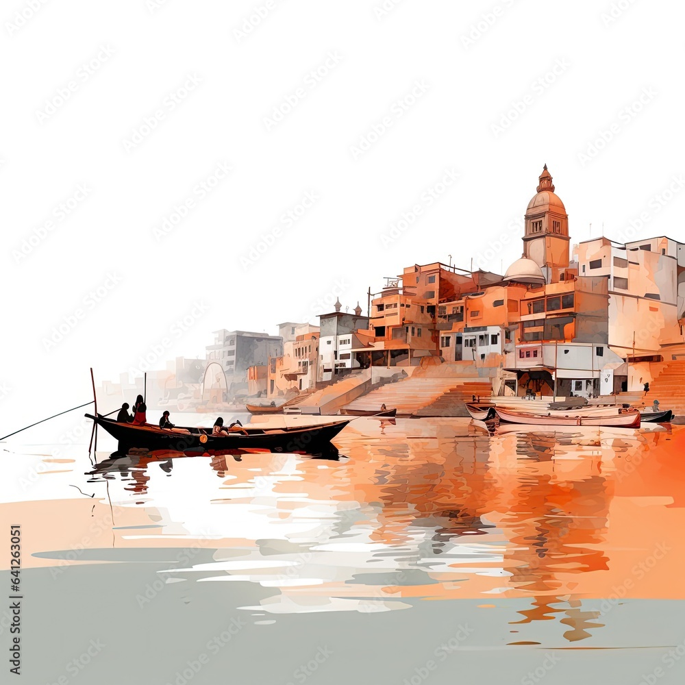 watercolors of the ganges river in varanasi Stock Illustration | Adobe ...