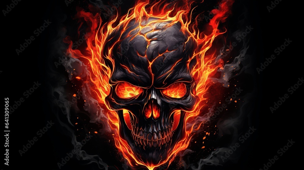 Skull in flames against a black background. Tattoo design Stock ...