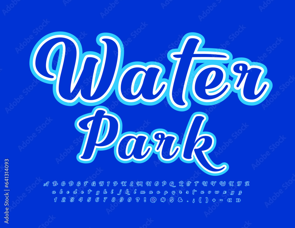 Vector recreational banner Water Park. Blue handwritten Font. Artistic ...