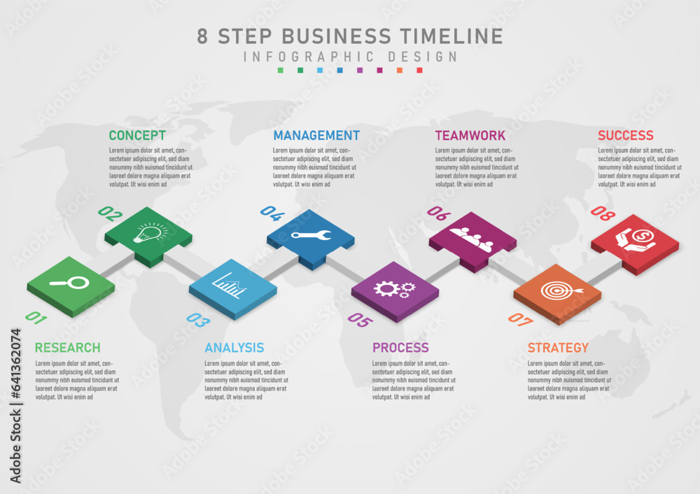 3D Infographic 8 Steps to Business Planning for Success Multi colored ...