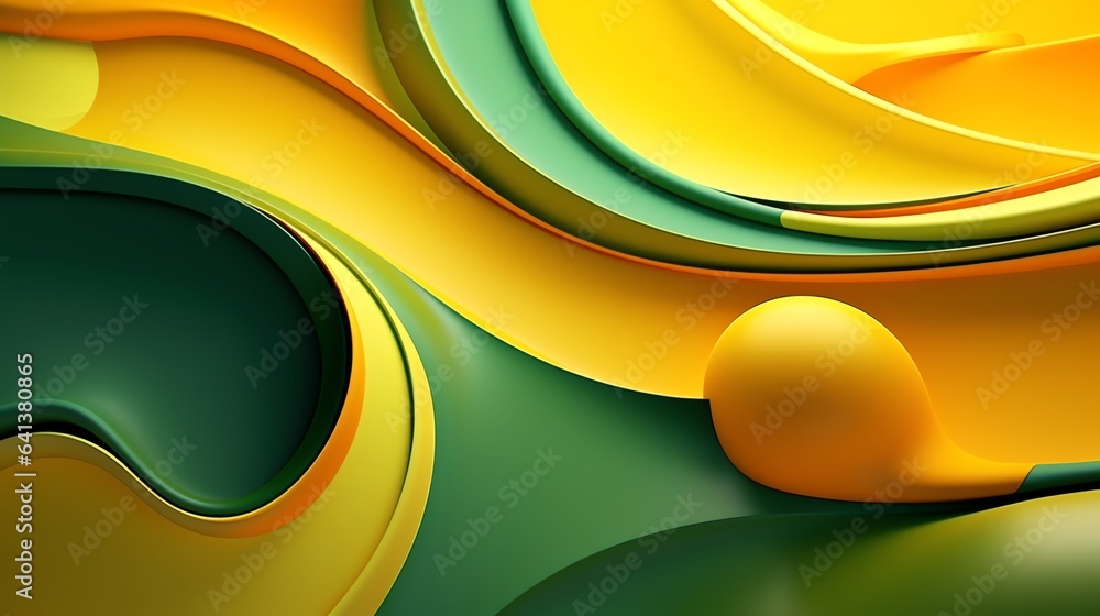Abstract painting of a yellow and green swirl with spheres suitable for ...