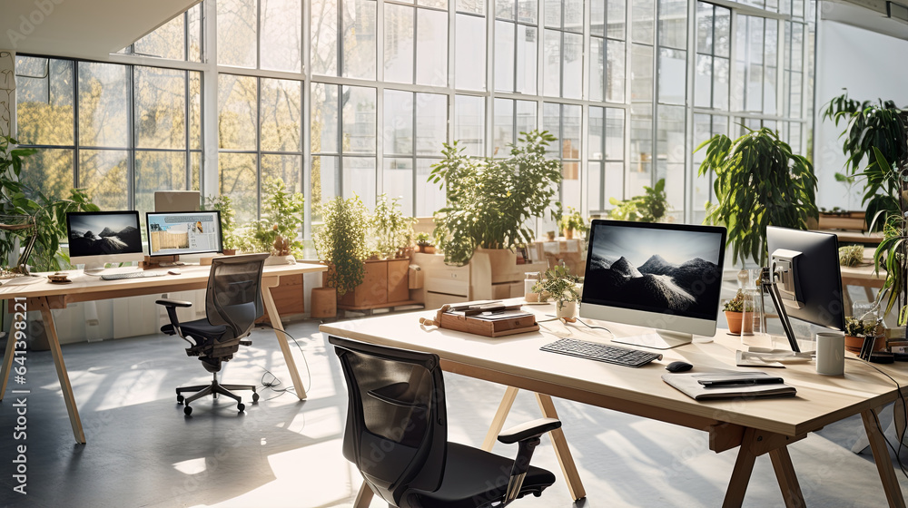 modern natural material and creative design working space working room ...