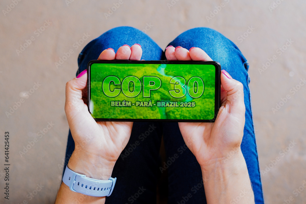 August 30, 2023, Brazil. In this photo illustration, the 2025 United Nations Climate Change ...