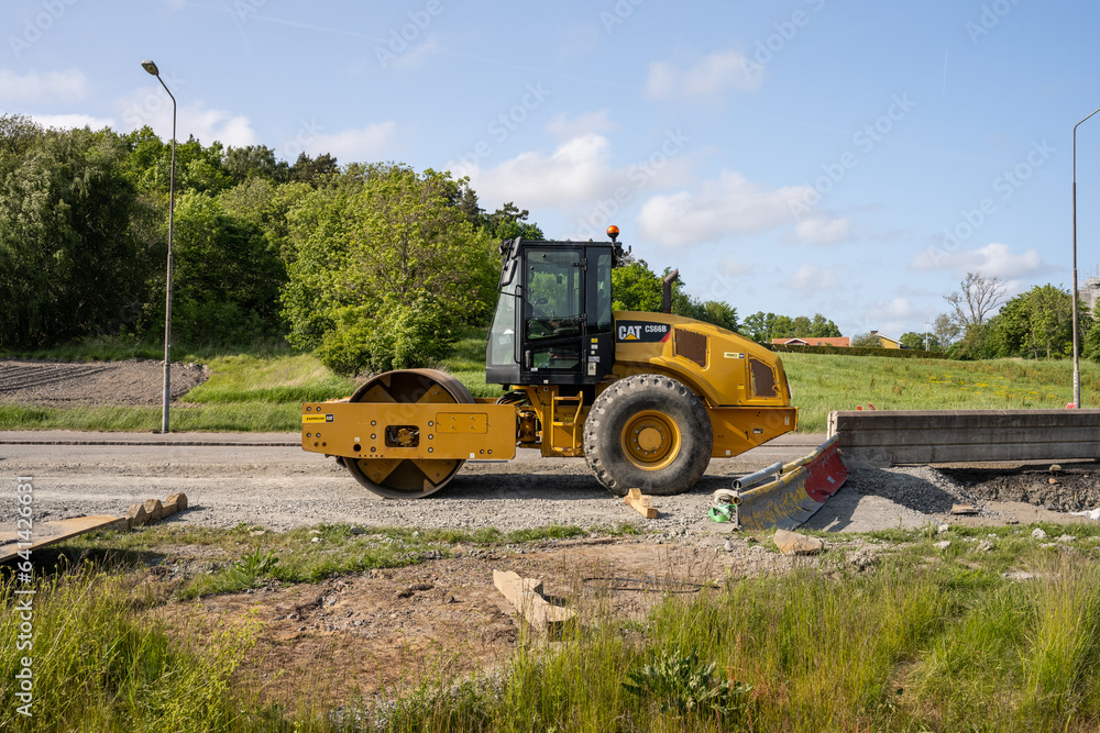 Gothenburg, Sweden - May 27 2023: Side view of a Caterpillar CS66B ...