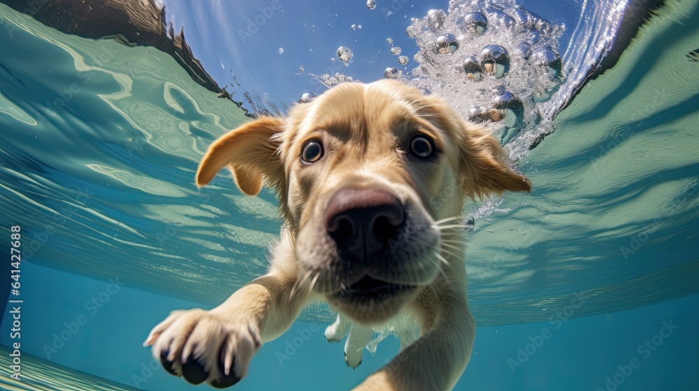 Funny underwater picture of puppies in swimming pool playing deep dive ...
