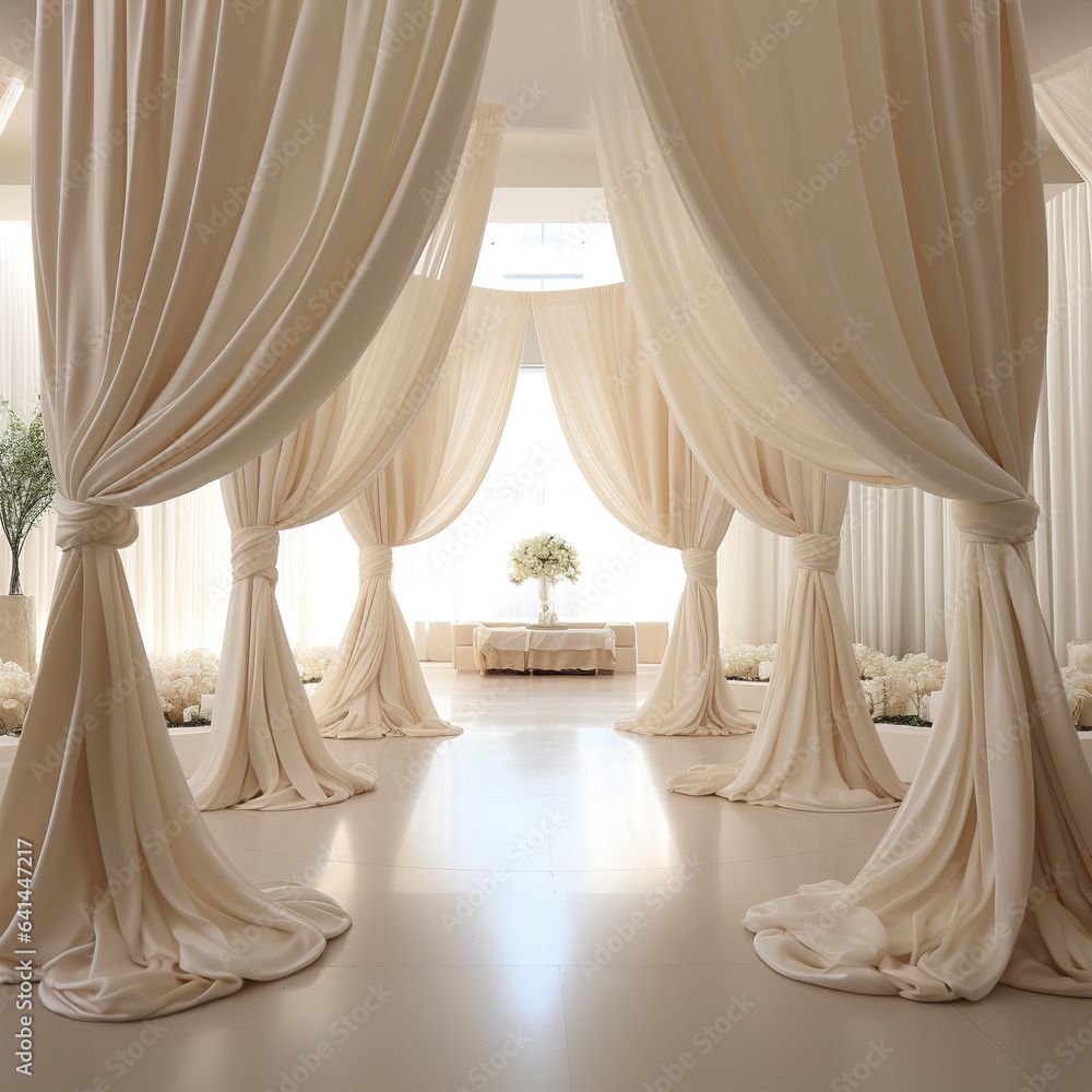 Jewish wedding setting in a minimalist style with fabrics. Chupá or ...