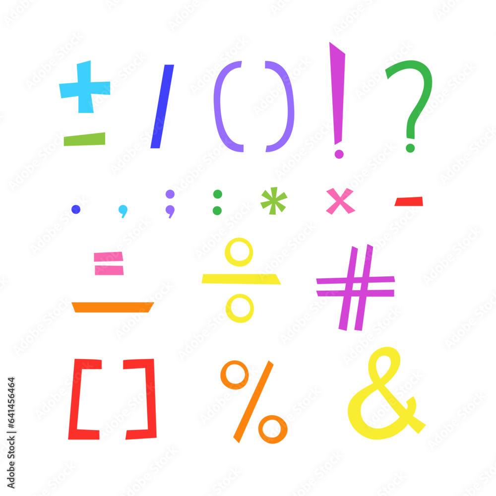 Punctuation marks, period, ampersand, question, exclamation, brackets ...