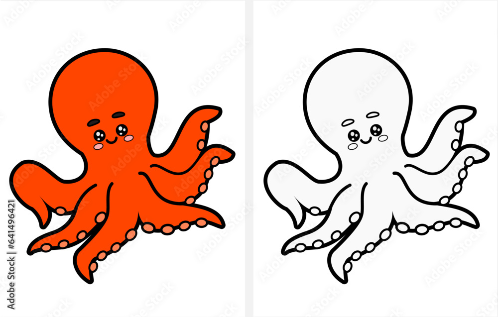 Cute cartoon octopus coloring page for kids. Stock Vector | Adobe Stock