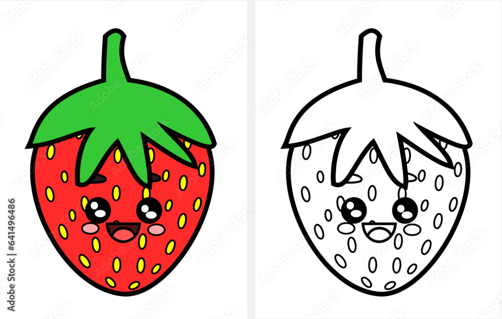Cute cartoon strawberry coloring page for kids. Stock Vector | Adobe Stock