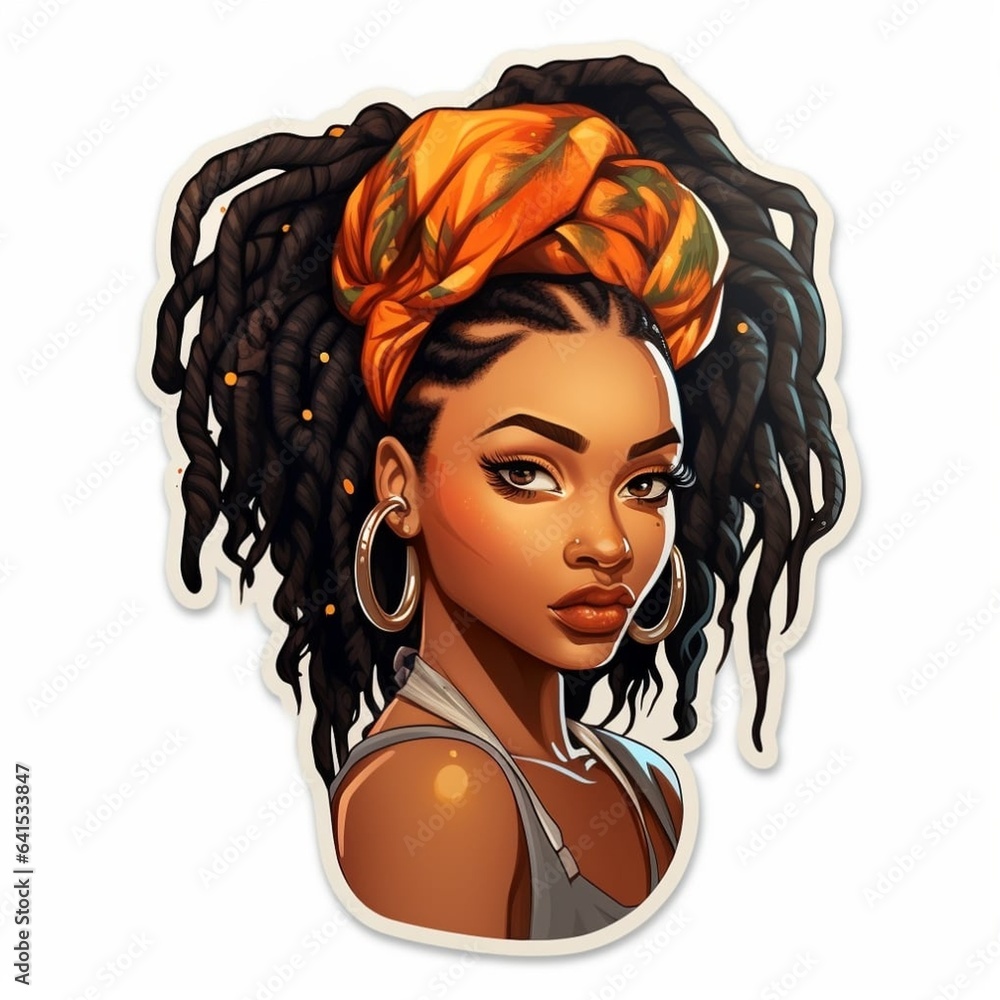 Die-cut sticker of a beautiful black woman with locs, Vibrant printable ...