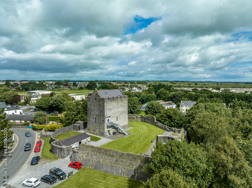 Fotografie Aerial view of Athenry castle tower house dramatic three ...