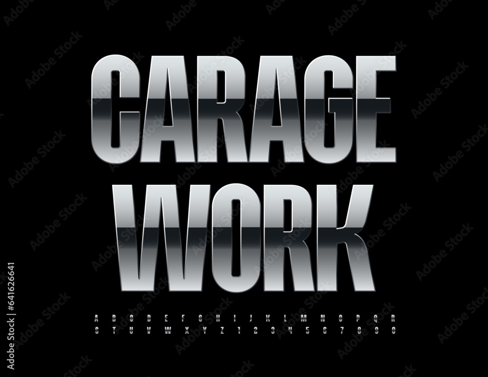 Vector industrial icon Garage Work. Elegant Metallic Font. Chrome ...