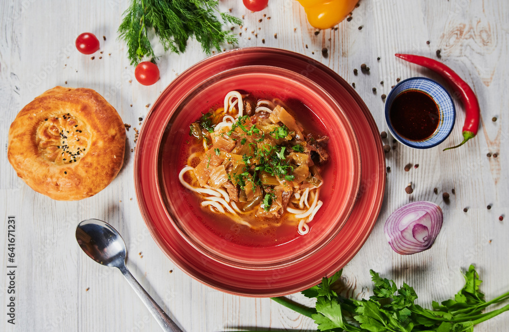 Lagman or Laghman is a Central Asian Dish of Pulled Homemade Noodles ...