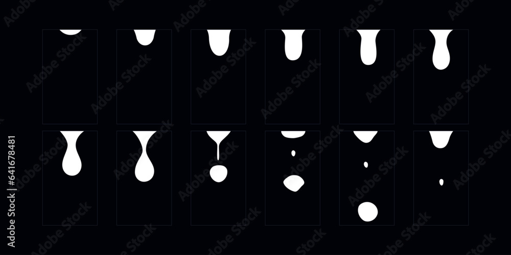 Water drop animation. 2d cartoon water drooping frame. Raindrop classic ...