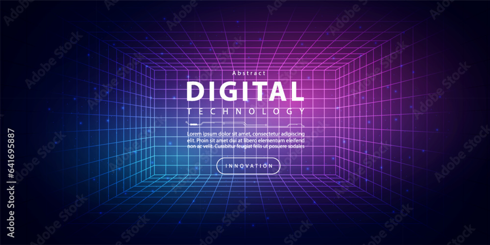 Digital technology metaverse neon blue pink background, cyber ...
