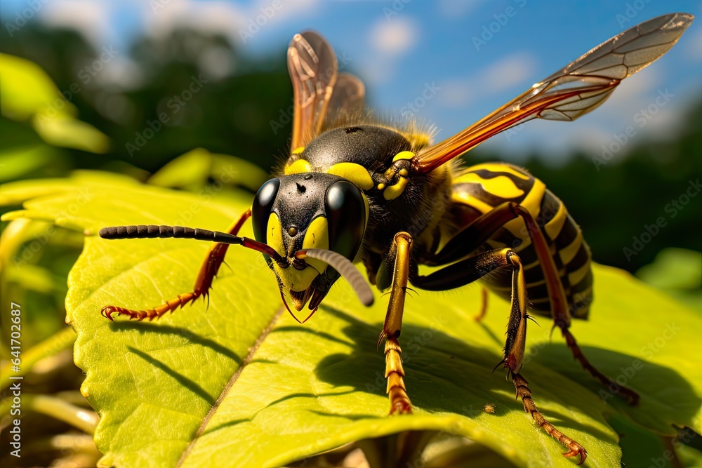 Yellowjacket Hornet on Leaf. Eastern Yellowjacket Insect Flying with ...