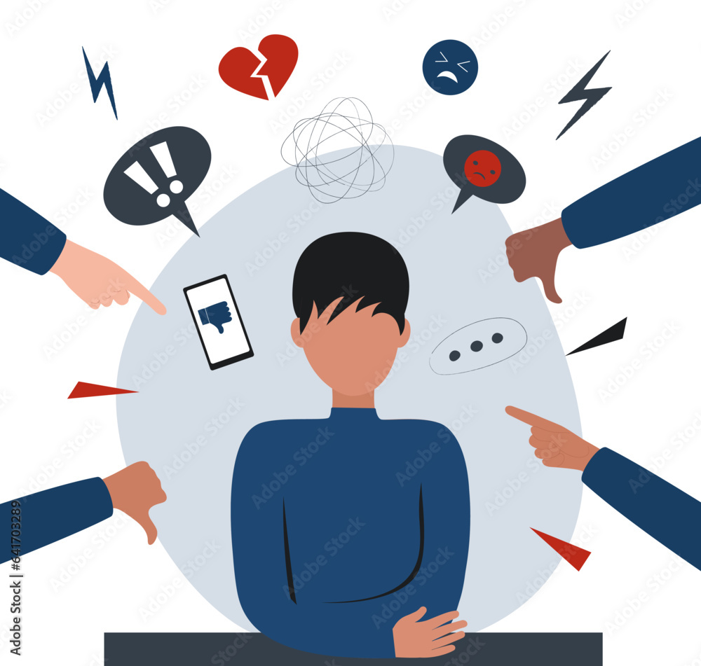 Stop bullying. School bullying. Hands pointing at teen boy. Inciting ...