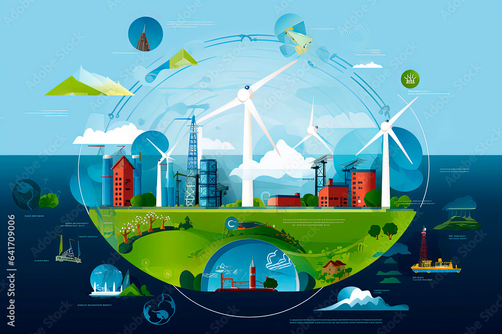 Generative AI vector graphic illustration representing renewable energy ...