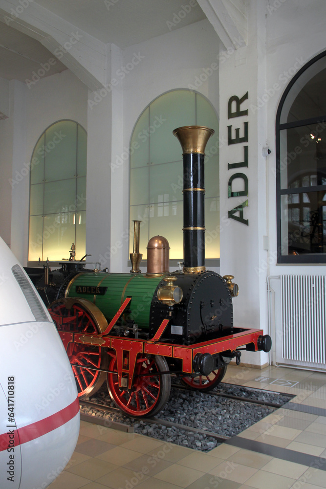 Nuremberg, Germany - August 26, 2023: First German steam engine Adler ...