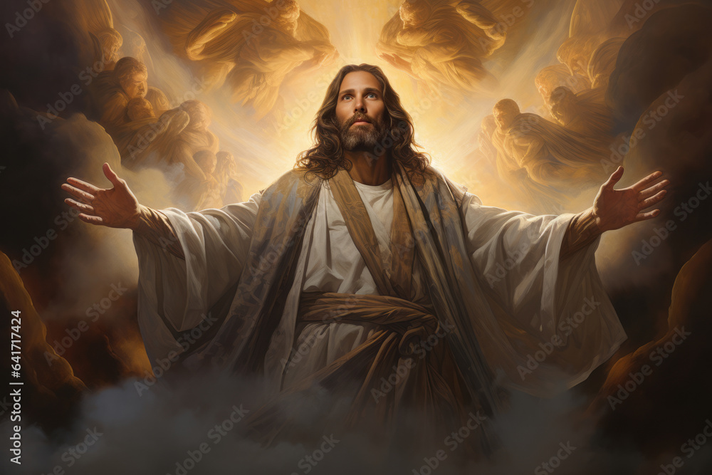 Abstract paint of Jesus Christ's figure rising from the tomb ...