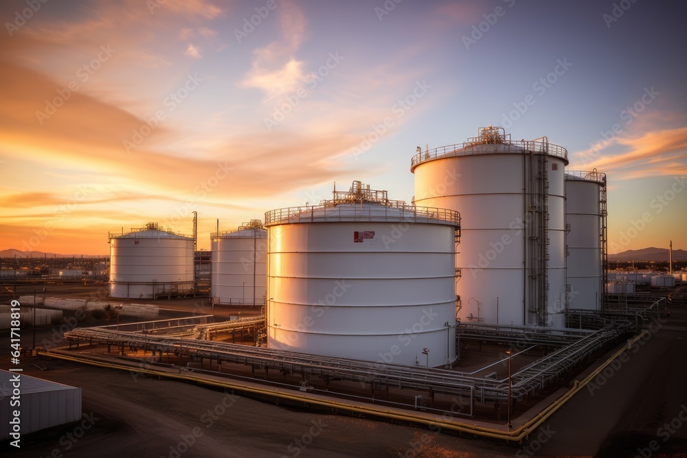 Tank farm with rows of oil storage tanks. Stock Photo | Adobe Stock