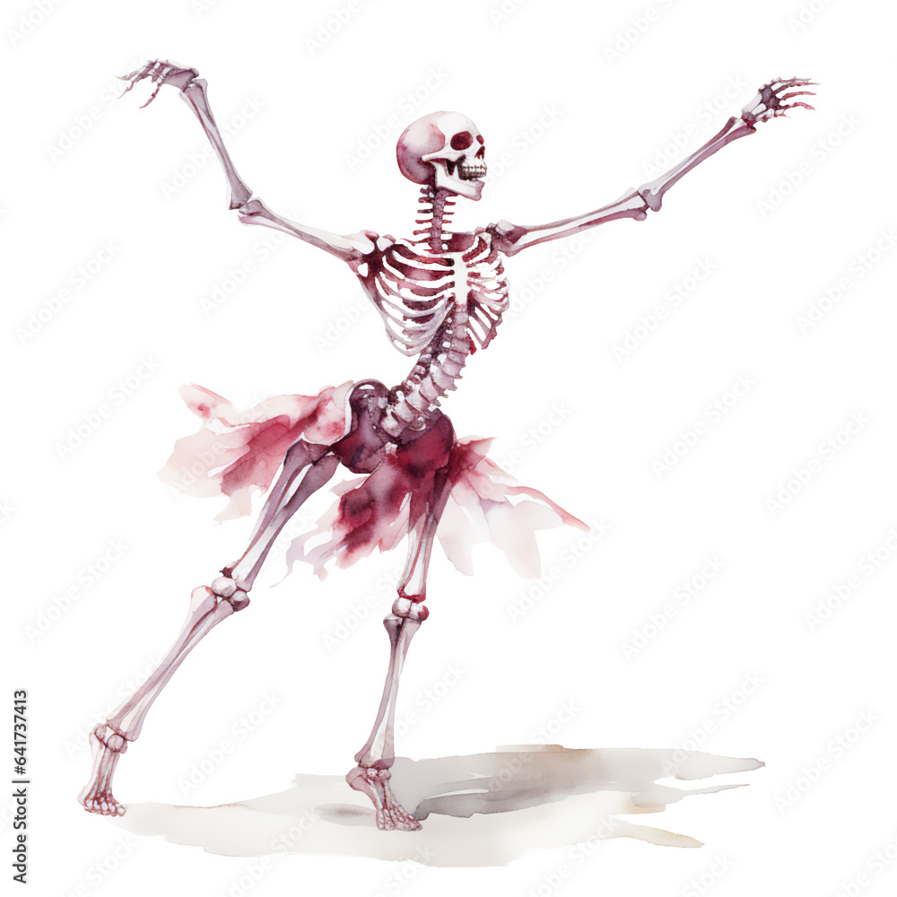 Watercolor Halloween skeleton clipart, Witchy pink Halloween png ...