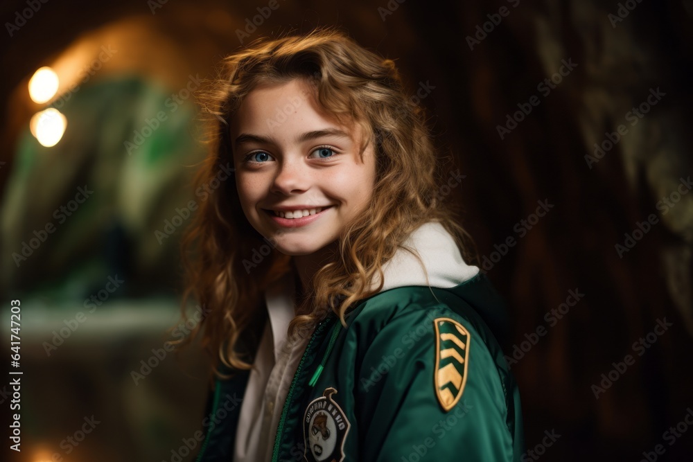 Environmental portrait photography of a grinning kid female smirking ...