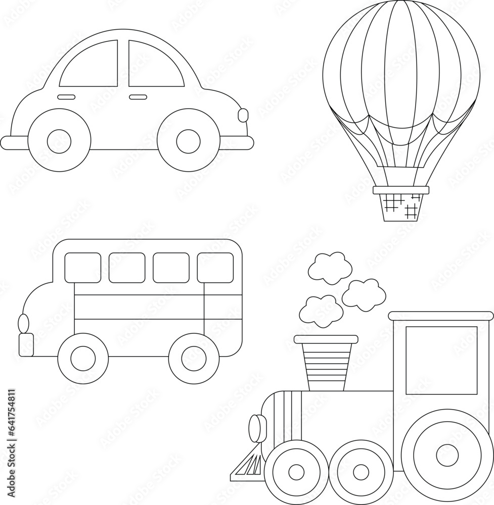 Stock-Vektorgrafik „outline transportation clipart bundle in cartoon ...
