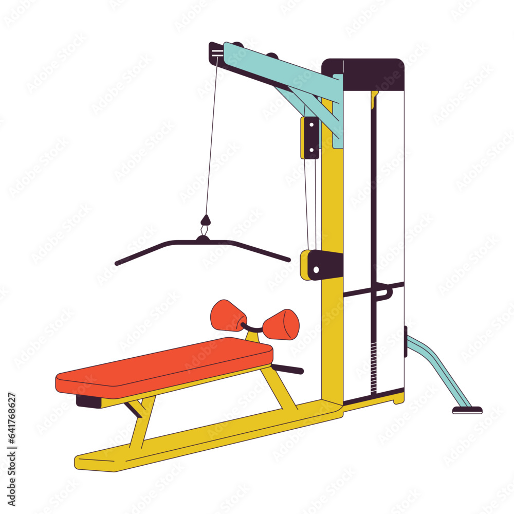 Lat pulldown machine flat line color isolated vector object. Sports gym ...