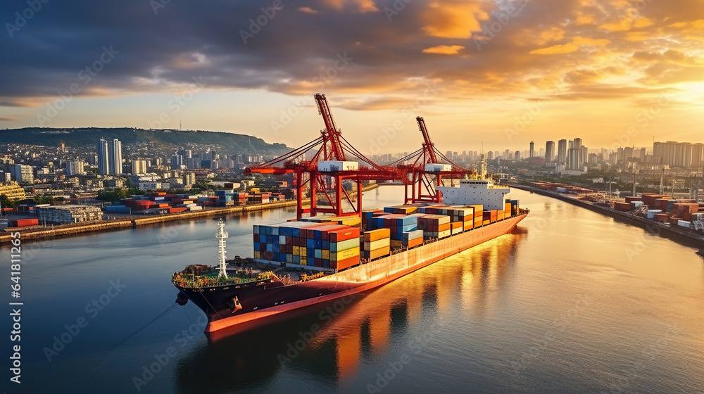 Logistics and transportation of Container Cargo ship in shipyard at ...