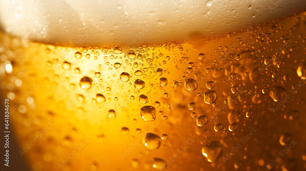 Cold fresh Beer Background, golden beer with foam, dew drops and ...
