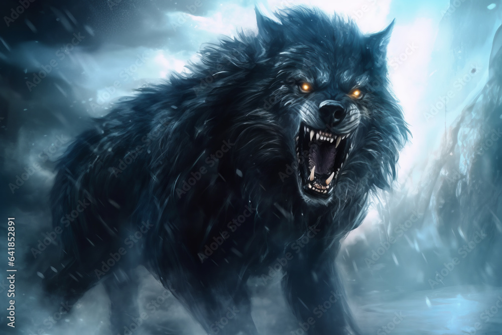 Mystical scandinavian beast wolf Fenrir. Fenrir start Ragnarok, North ...