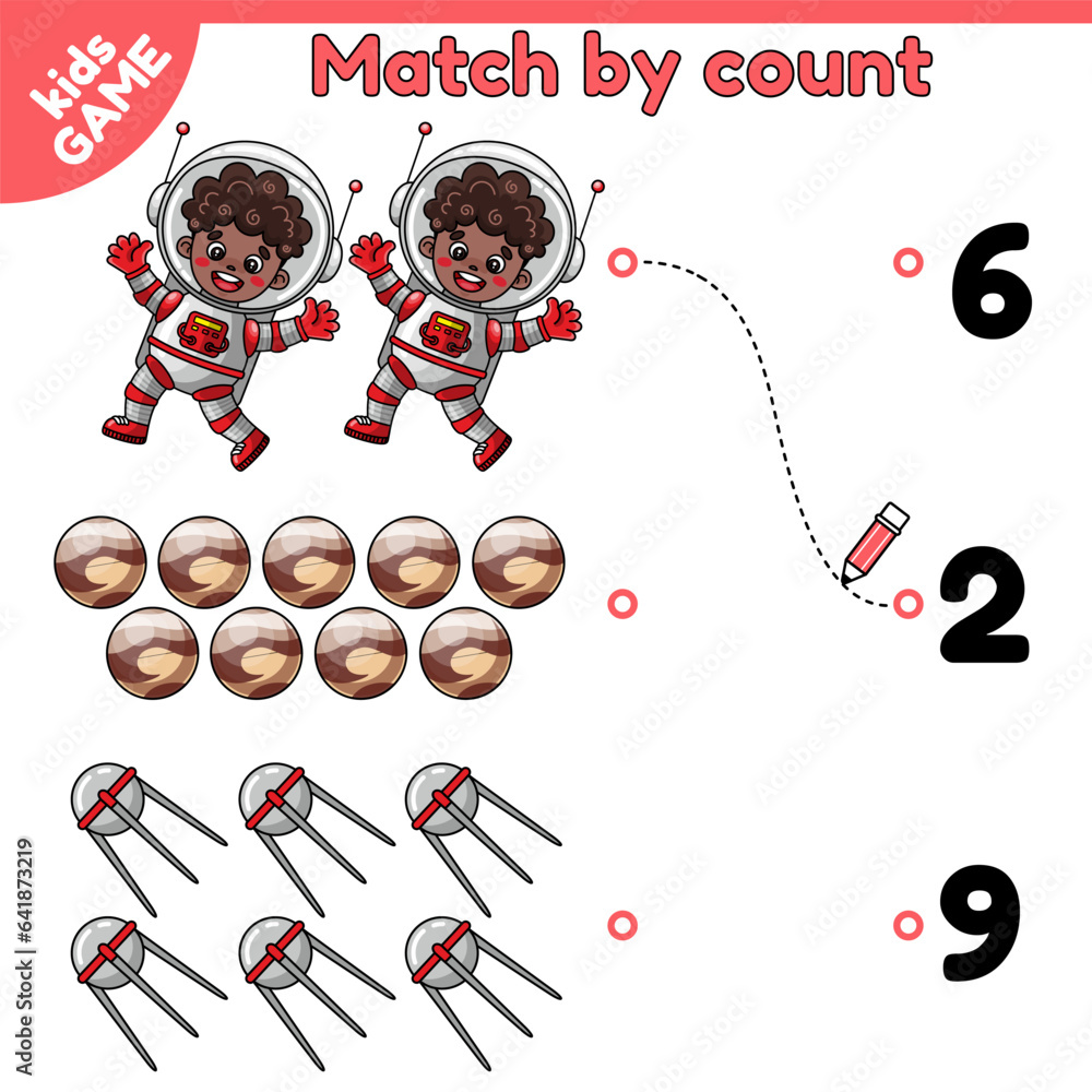 Math educational game for kids. Worksheet with cartoon astronaut ...