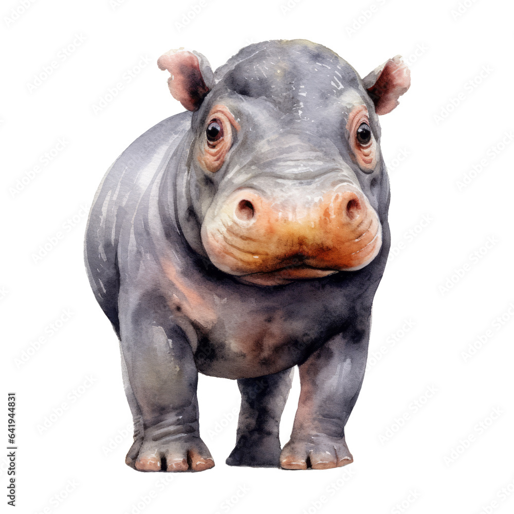 Baby hippo watercolor clipart on transparent background. Generative AI ...