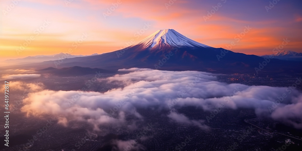 Aerial Panorama Landscape of Fuji Mountain. Iconic and Symbolic ...