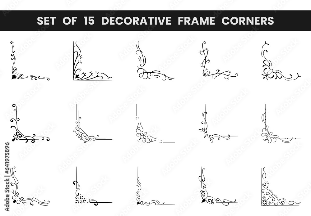 Set of 15 decorative frame corner. Frame corner vector illustration ...