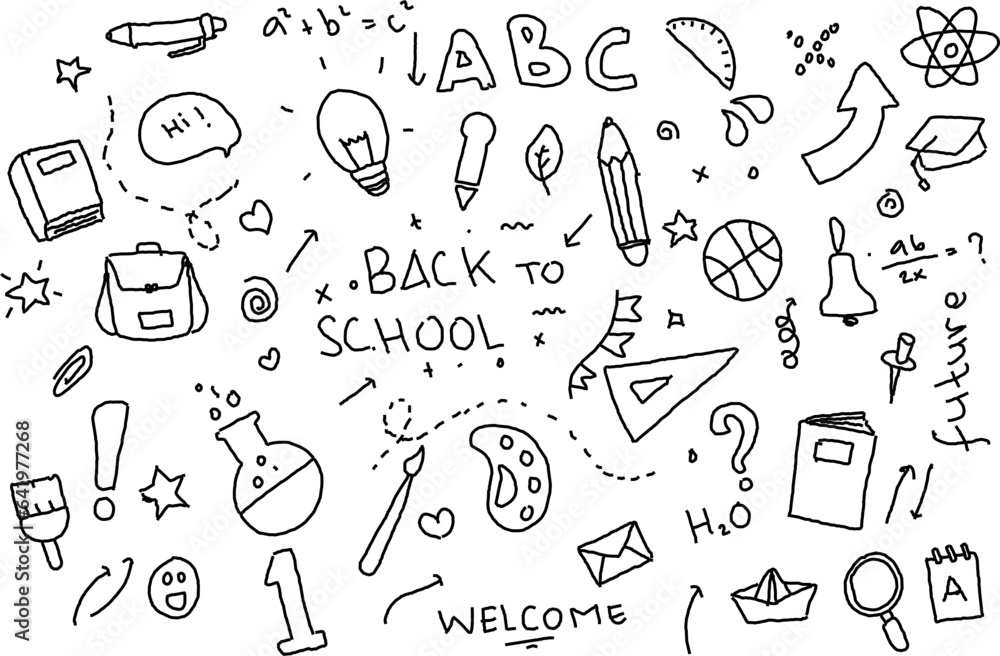 Doodle Back to school, Hand drawn set of cute doodles for decoration on ...