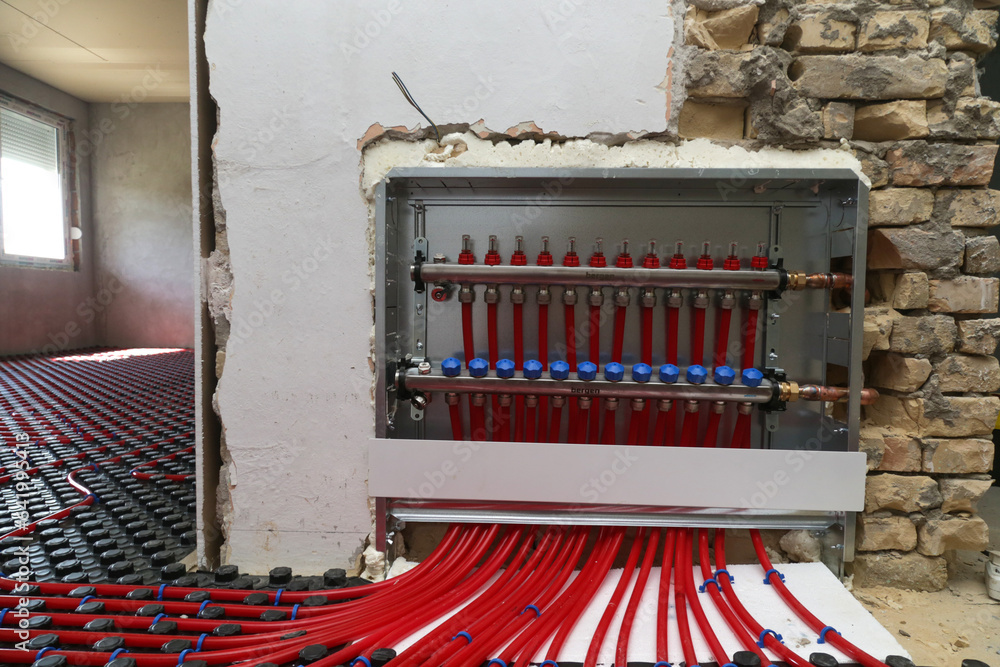 Main control manifold of house heating system, work in progress on ...