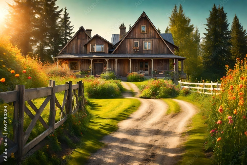 Certainly, envision a quintessential side scene This farmhouse is a ...