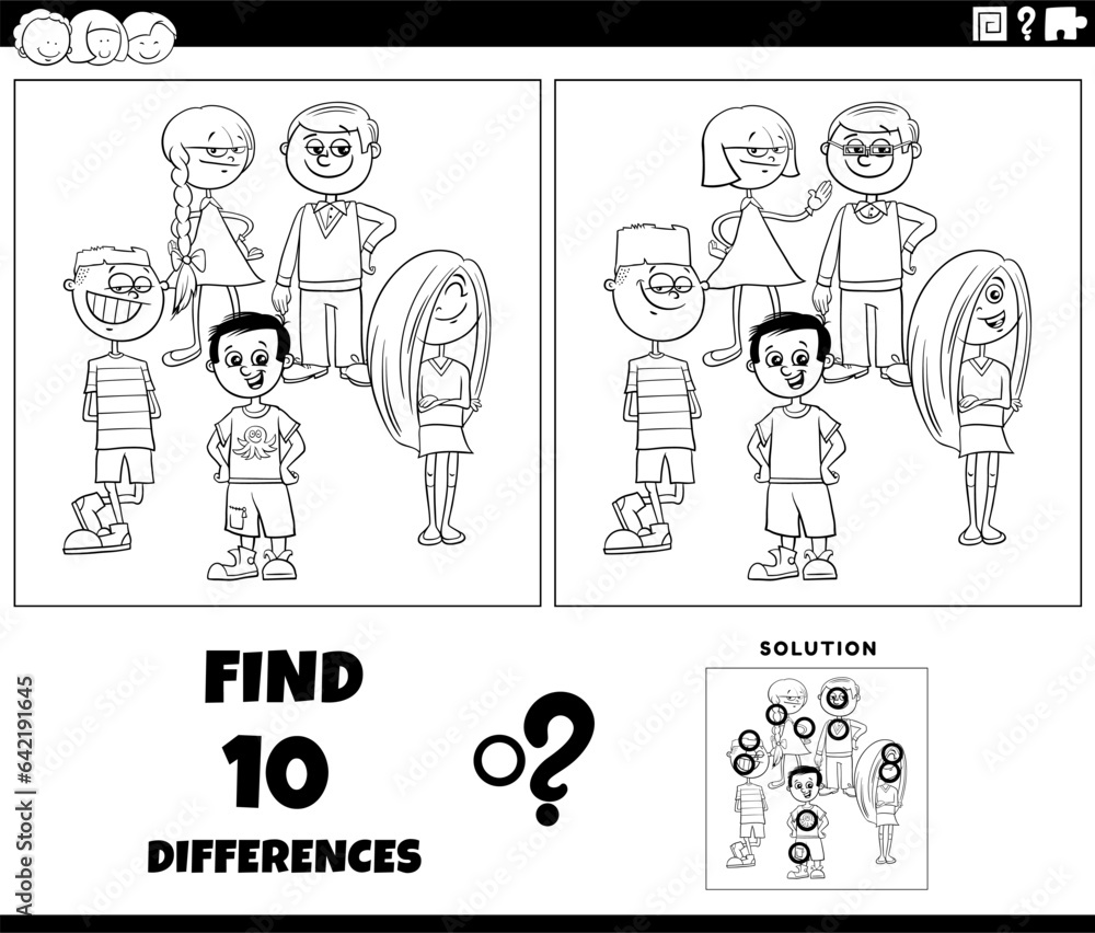 differences game with cartoon school children coloring page Stock ...