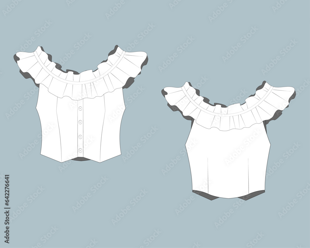 women fashion flat technical sketch drawing template. CAD outfit design ...