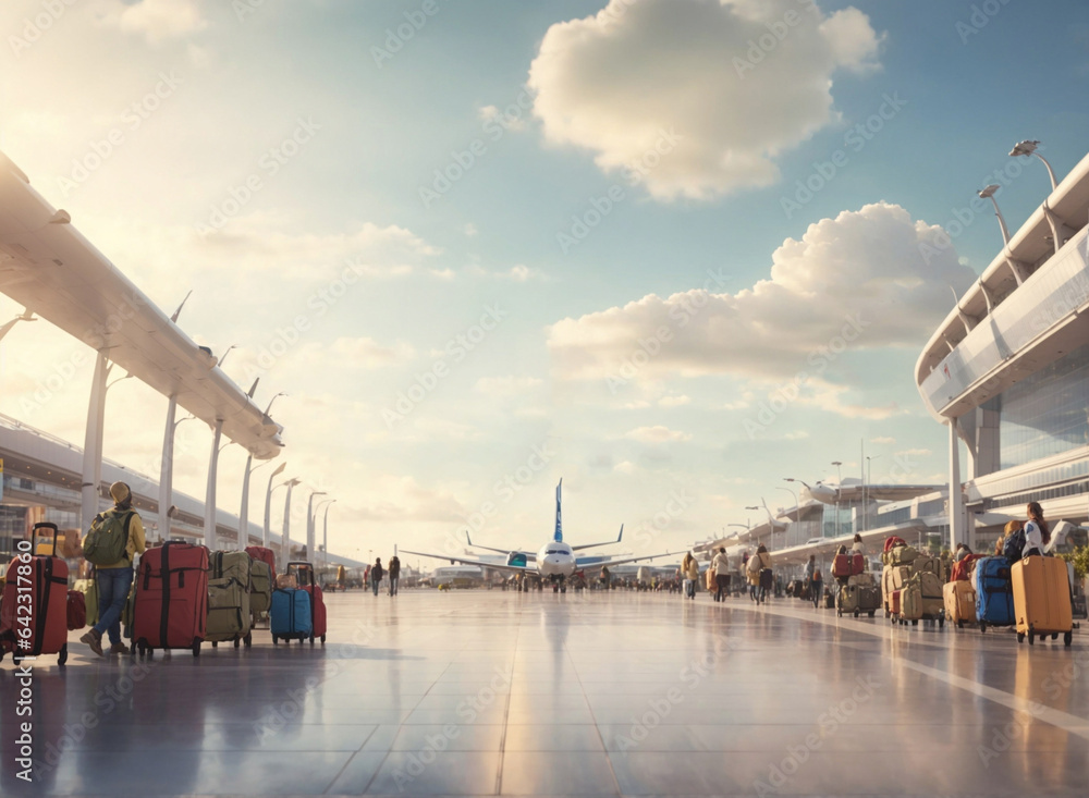 A bustling international airport, with flights from all over the world ...