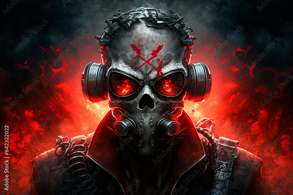 Doomsday. Last day on earth. Nuclear explosion. A skull wearing a gas ...