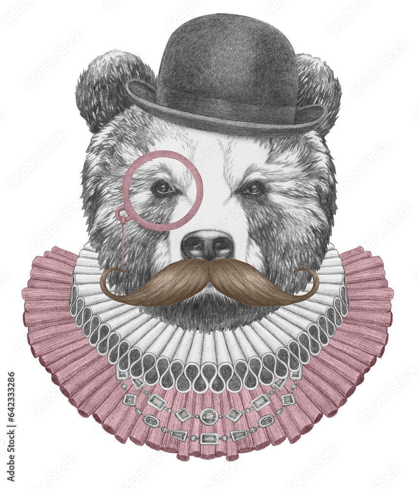 Portrat of Bear with Elizabethan Collar, Bowler Hat, Monocle and ...