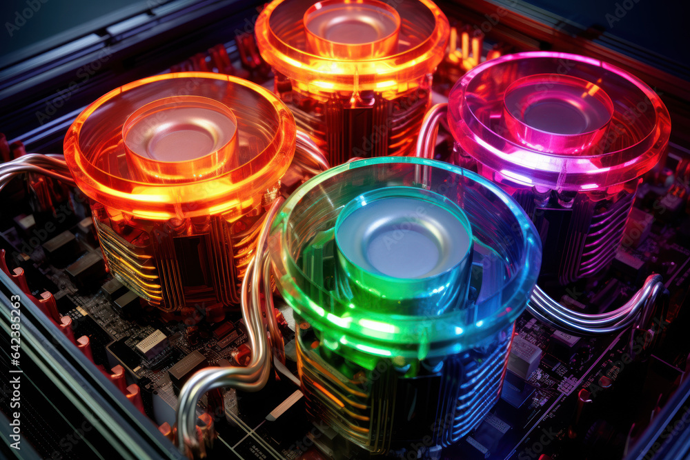 TPU (Tensor processing unit) Chip and Circuit Board with colored ...