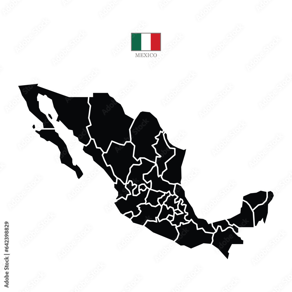 Mexico silhouette map. Black filled Mexico map with borders. High ...